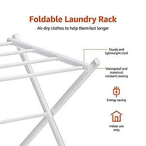 Amazon Basics Foldable Laundry Rack for Air Drying Clothing - 41.8" x 29.5" x 14.5", White