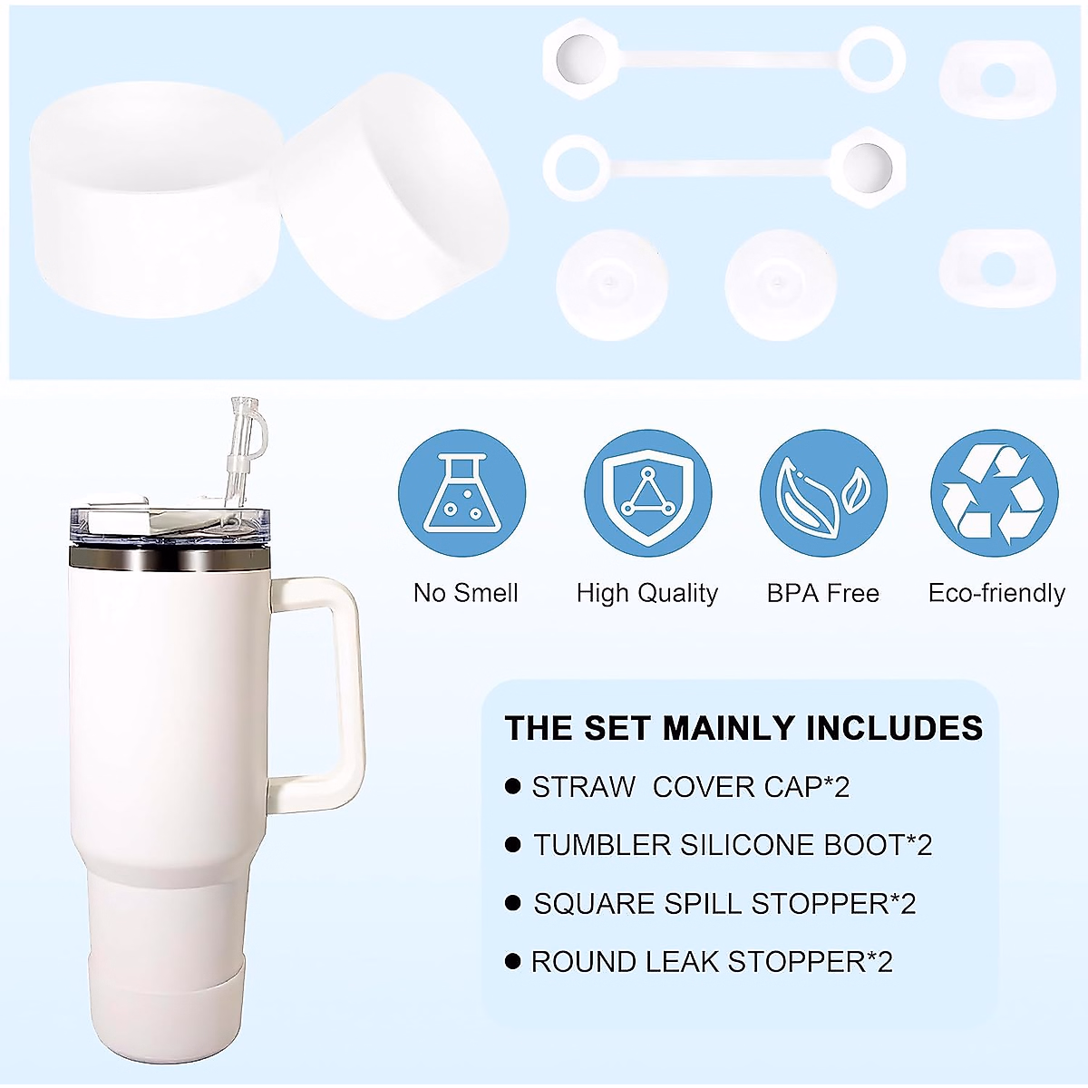 Stanley Cup Accessories - Set of 8 Stanley Spill leak Stopper and Stanley Cup Boots Stanley Straw Cover For Stanley Cup Models 1.0 and 2.0， Stanley Accessories 40 oz Stanley Cup