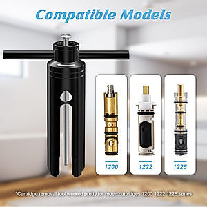 104421U Cartridge Puller Tool with 1222 Replacement Cartridge & Retainer Clip, Compatible with Moen 1222 One Handle Faucet, Bathtub Shower Valve Parts and Removal Tool, Brass and Plastics