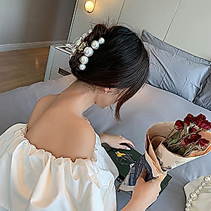 Large Pearl Hair Claw Clips Strong Hold Hair Jaw Clips Nonslip Champagne Color Claw Clips for Hair Daily Birthday Wedding Fashion Hair Clips Accessories for Women Thick/Thin Hair