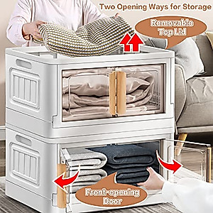 3 Packs Storage Bins with Lids, FODIENS Stackable Plastic Storage Bins Closet Organizers with Wheels Double Doors, 8.4Gal Collapsible Storage Box Containers for Home Office School Storage (8.4 Gal - 3 Pack)