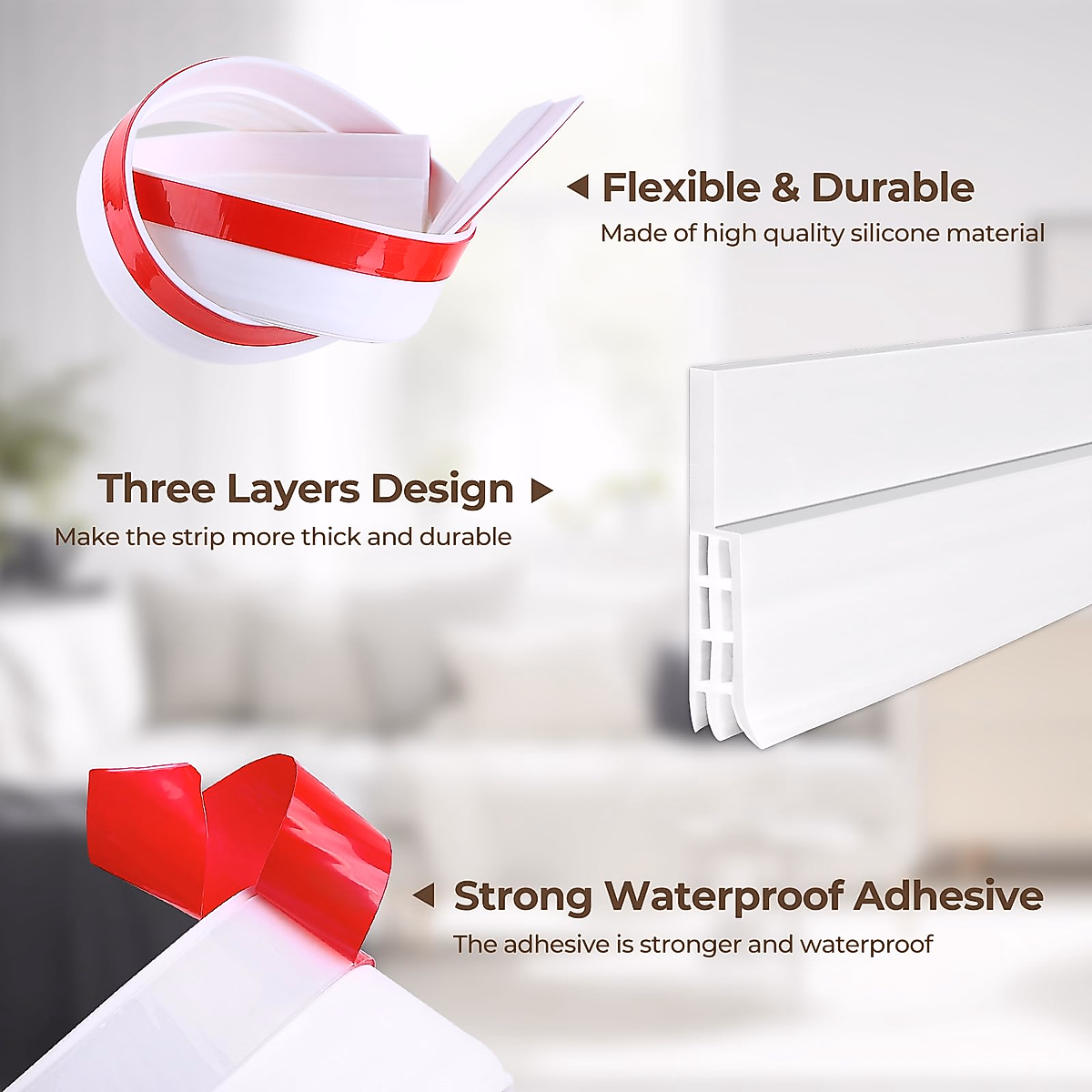 Ohuhu Door Draft Stopper for Bottom of Door - 2 Pack 39" L x 2" W Door Draft Blocker Weather Stripping for Bottom of Door - Adhesive Door Seal Gap Underdoor Dust Noise Insulation Draft Guard,White