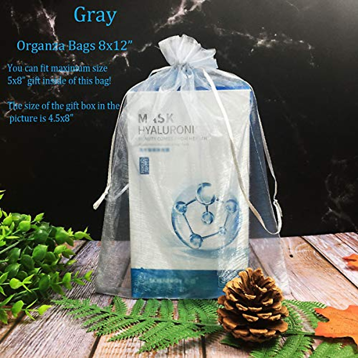 ANSLEY SHOP 50PCS 8x12 Inches Organza Gift Bags with Drawstring Gift Packaging Big Bags (Gray)