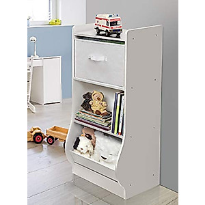 Badger Basket Upright Storage Nook with Reversible Basket, White, Melamine Surface, 2 Shelves, 1 Angled Bin, Customizable Storage Solution for Kids