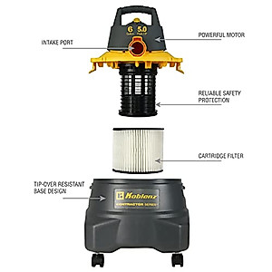Koblenz Contractor Wet/Dry Vac, 6 Gallon Tip-Resistant Tank,5.0HP, Gray+Yellow (WD-6 C212)