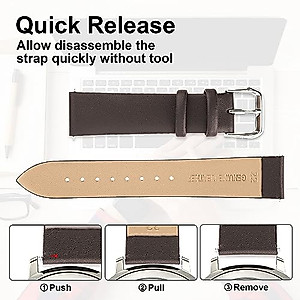 cobee Leather Watch Straps, Soft Calfskin Leather Watch Band Quick Release Leather Replacement Watchband for Men Women Universal Watches Bracelet Stainless Steel Clasp Buckle(Dark Brown, 22mm)