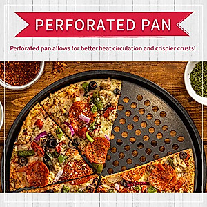 Maxi Small Pizza Pan w/Holes, Non-Stick, Scratch Resistant, Pizza Pan Set of 2, Made with Steel & Aluminum for Crispy Crust, Round Pizza Pan for Oven,13 Inch Baking Steel Pizza Pan Tray