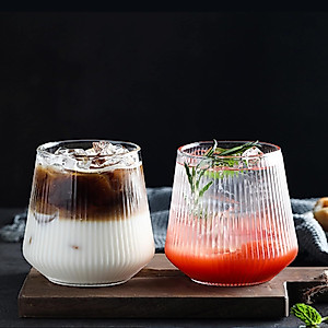 OMYOPY 20 Pack Stemless Ribbed Wine Glasses for Parties, 14oz Origami Style Ridged Drinking Glasses Tumbler, Drinking Party Cups Disposable & Reusable for Cocktails, Whiskey, Wedding