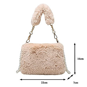 Plush Shoulders Bags Women Plush Tote Bags Furry Handbag Soft Fluffy Coin Purse Phone Bag(black)