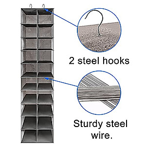 Libeder Hanging Shoe Organizer for Closet, Hanging Closet Organizers 20 Section Shoe Shelves, Space Saving Shoe Holder & Storage, Grey, 12''W×12''Dx 50''H