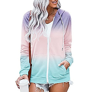 YOCUR Sudaderas Para Mujer Zip Top Womens Hoodie Multicolor Sweatshirt Fall Lightweight Long Sleeve Sweater Purple S