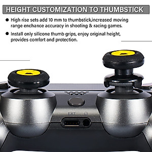 Playrealm FPS Thumbstick Extender & 3D Texture Rubber Silicone Grip Cover 2 Sets for PS5 Dualsenese & PS4 Controller (Radiation Black)