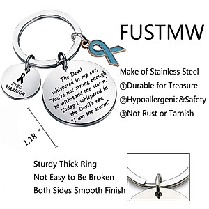 FUSTMW PTSD Keychain Gifts PTSD Awareness Teal Ribbon Gifts PTSD WARRIOR I Am The Storm PTSD Awareness Jewelry Survivor Gifts (silver)