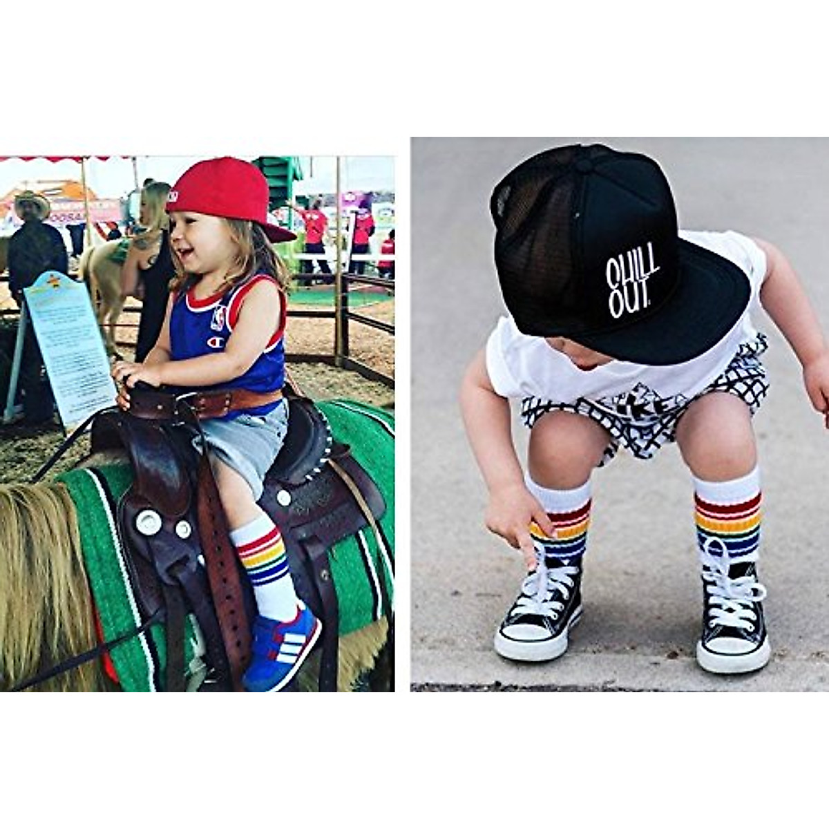 Xiyadun Unisex Toddler & Childs Cotton Knee High Calf Stripe Athletic Tube Socks(4-6 Years)