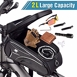 WOLFILIST Bike Bag, Waterproof Bike Frame Bag with Sun-Visor Rain Cover, Bike Phone Holder with TPU Sensitive Touch Screen