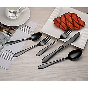 Titanium Black Plated Stainless Steel Flatware Set 20 Piece, Black Flatware Set, Black Silverware Set Service for 4 (Shiny Black)