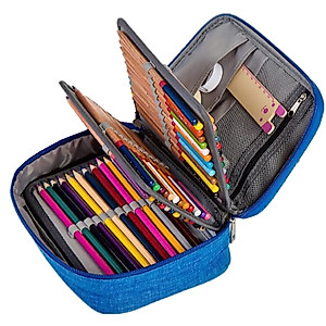 Catekro Pencil Case Canvas School Pencil Cases for Girls Boy Pencil Case 72 Holes Pen Box Multi Function Storage Bag Case Pouch School Supplies（Blue）