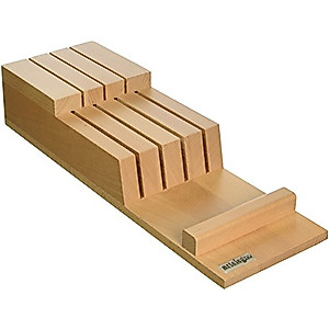 Artelegno Solid Beech Wood 7 Slot Drawer Knife Block, Luxurious Italian Collection by Master Craftsmen Stores High-End Knives Safely, Eco-friendly for Blades up to 9.6" - Natural Finish