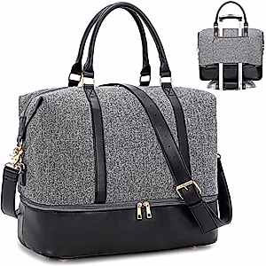 CAMTOP Weekender Travel Bag for Women Ladies Overnight Carry On Tote Duffel Bag with Luggage Sleeve and Shoes Compartment (A-Gray)