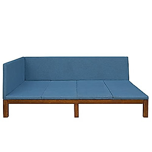 Modern Linen Upholstered Daybed Sofa Bed w/Wooden Frame&Single Side Armrest for Living Room Bedroom,Mid-century Captain Bed Platform Bed Frame w/Tufted Backrest & Under-bed Storage Space (Blue,Full)