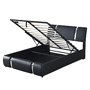 Full Size Upholstered Platform Bed, Modern Platform Bed with Faux Leather Headboard and a Hydraulic Storage System, No Box Spring Needed (Black)