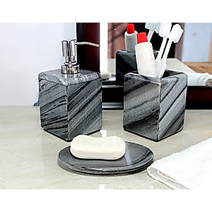 KLEO - Bathroom Accessory Set Made from Natural Stone - Bath Accessories Set Includes Soap Dispenser, Toothbrush Holder, Soap Dish (Grey - Set of 3)