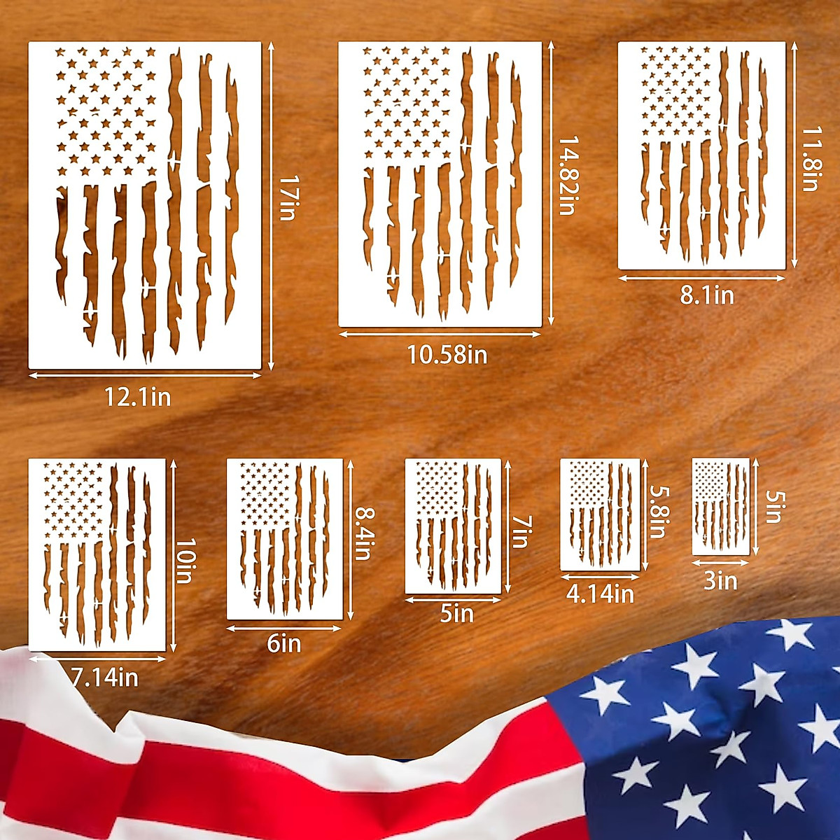 Pkqon Large American Flag Stencil Star Stencils for Painting 50 Stars Military Template for Flag Patriotic Wood Burning Stencils for Spray Painting on Shirt Project Crafts Wooden (Flag Two)