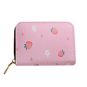 AOYEZIUS Women Zip Around Organizer Wallet Cartoon Fruit Multi-Card Slot for Gift,Strawberry
