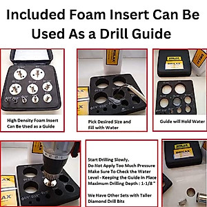 Drilax Diamond Hole Saw Set with Template Guide 0.25 to 2 inches 10 Pieces for Ceramic Porcelain Glass Tiles Quartz Granite Drilling 1/4, 3/8, 1/2 (0.5), 3/4, 1, 1 1/4, 1 3/8, 1 1/2, 1 3/4, 2 inches