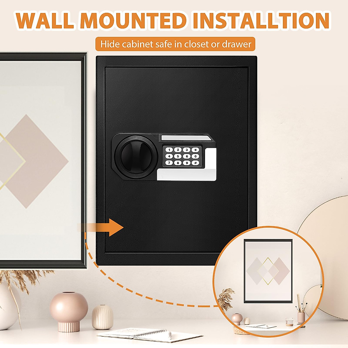 2.5 Cu ft Large Home Safe Fireproof Waterproof, Fireproof Safe with Fireproof Waterproof Document Bag, Combination Lock and Removable Shelf, Fire Safe Box for Home Important Documents Valuables