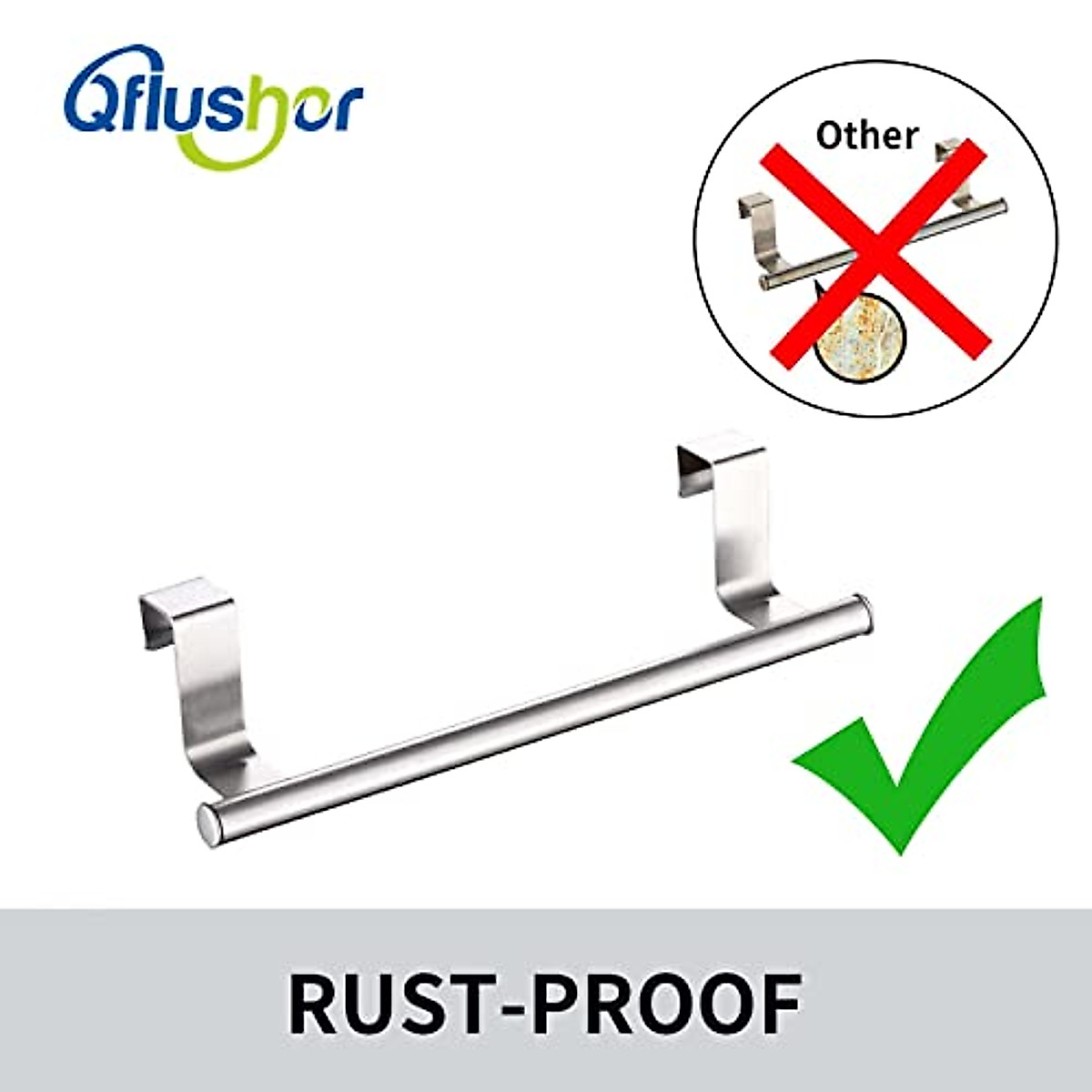 Qflushor Over The Door Towel Rack, Kitchen Over Door Towel Holder, Over Cabinet Towel Bar, Stainless Steel Over Door Hanger, Brushed, 2 Pack