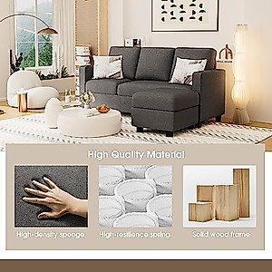 Flamaker Sectional Couch, Sofa Couch for Living Room, L-Shaped Couch with Reversible Chaise, Fabric Small Couches for Apartment, Small Spaces (Dark Grey)