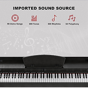 UMOMO 88 Key Full Size Digital Piano Electric Keyboard with Piano Bench, Music Stand+Power Adapter+3-Pedal Board+Instruction Book+Headphone Jack for Beginner/Adults, Black