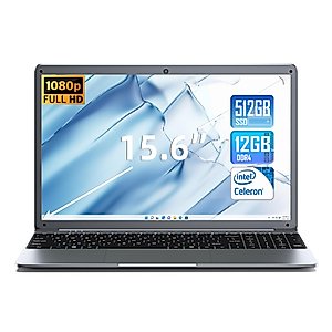 SGIN Laptop 12GB DDR4 512GB SSD, 15.6 Inch Notebook, Laptops Computer with Intel Celeron N5095 Processor(Up to 2.9GHz), FHD 1920x1080 IPS Display, Bluetooth 4.2, Webcam, WiFi