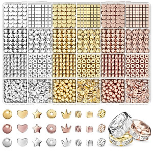 ARTDOT Gold Beads for Jewelry Bracelets Making, 1740 PCS 8 Styles Spacer Beads Kit (Gold, Sliver, Rose Gold)