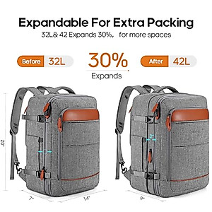 Bagsure Travel Backpack, 42L Carry on Backpack, Flight Approved Expandable Travel Backpack for Men&Women, Carry on Backpack, Luggage Daypack with Packing Cubes and Shoe Pocket, Large Travel Bags