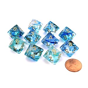 Chessex d10 Dice Set: Nebula Luminary - Oceanic w/Gold (10)