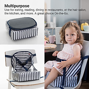 BabyToLove Easy Up Baby Booster Seat | Lightweight On The Go and Easy to Carry | Blue Stripes