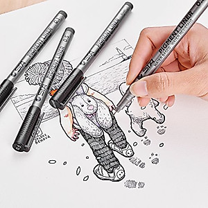 Set of 10 Black Micro-Pen Fineliner Ink Pens - Waterproof Archival ink Micro Fine Point Liner Pen, Multiliner - Sketching, Anime, Artist Illustration, Technical Drawing, Office Documents, Scrapbooking
