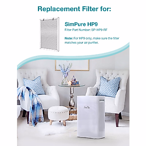 SimPure HP9 (Not HP8) Original HEPA Replacement Filter Compatible with SimPure HP9 Air Purifier, SP-HP9-RF (NOT for Other SimPure Air Purifiers)