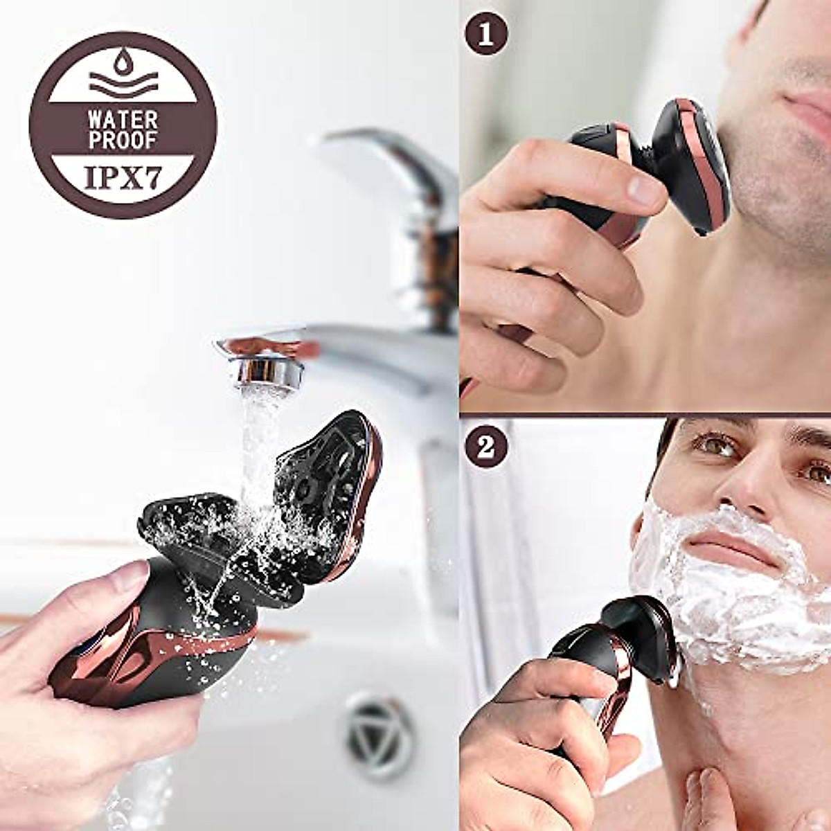 Electric Razor for Men, 4-in-1 Electric Shavers Cordless Face Shaver Rechargeable Men’s Razor Waterproof Rotary Shaver with Charge Station Nose Sideburns Trimmer Cleaning Brush Gift for Father Him