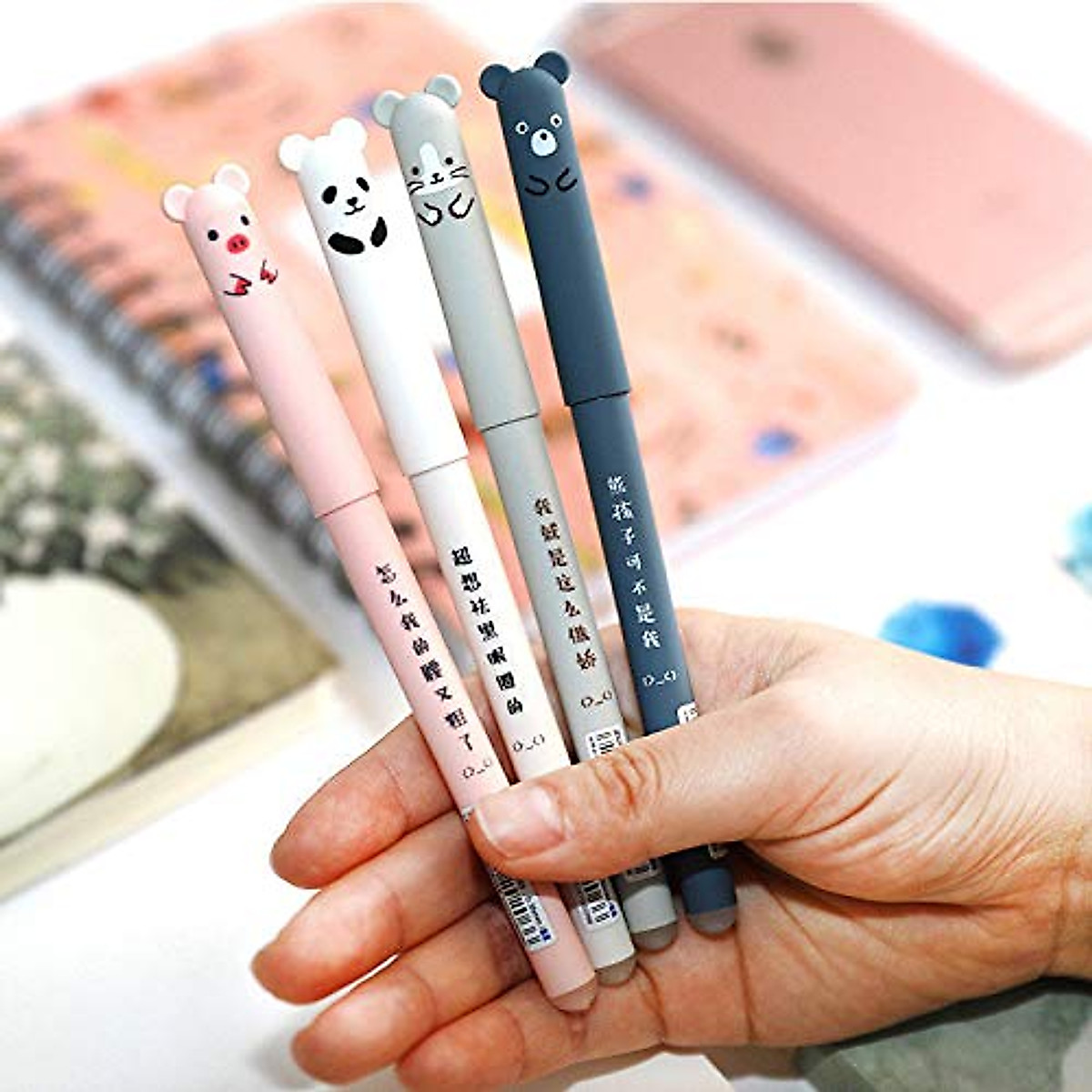 8pcs Cute Kawaii Cartoon Cat Pig Bear Panda Animal Gel Ink Pen Ballpoint 0.35mm Blue Ink Student Pens Rollerball Pens for Student Gift Stationery Office Supplies, Erasable Pens Friction Erasable Pen