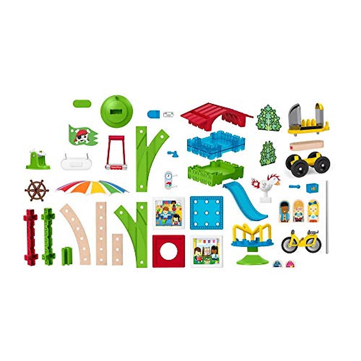 Fisher-Price Wonder Makers Slide & Ride Schoolyard - 75+ Piece Building and Wooden Track Play Set for Ages 3 Years & Up