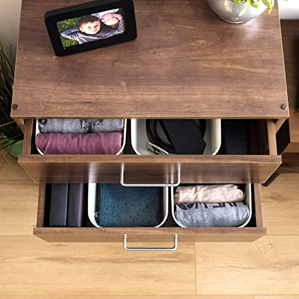 IRIS USA Plastic Modular Basket Bin & Lid, Small, 4-Pack, Stackable Lidded Storage Organizer Bins for-Kitchen-Bathroom and Bedroom, OFF White