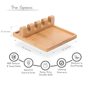 Premium Bamboo Four (4) Spoon Rest | 100% Organic Bamboo Wooden Holder for Spoons, Spatulas, Ladles, Teaspoons and Other Kitchen Cooking Utensils | 100% Food Safe & Premium Quality | by Bamboo Delight