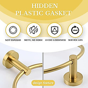 Hand Towel Ring Brushed Gold, APLusee SUS 304 Stainless Steel Round Towel Holder for Contemporary Bathroom Toilet Kitchen Storage, Wall Mounted