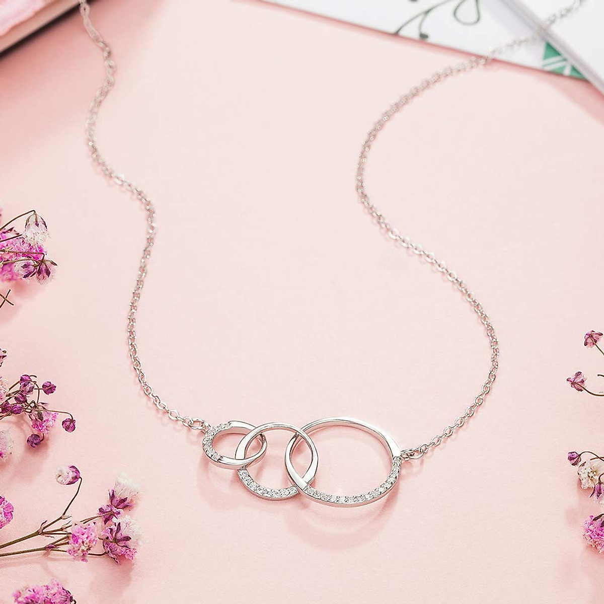 Generations Necklace for Grandma Gift - Sterling Silver Infinity 3 Circle CZ Necklace Mom Granddaughter Grandson Mothers Day Jewelry Birthday Gifts