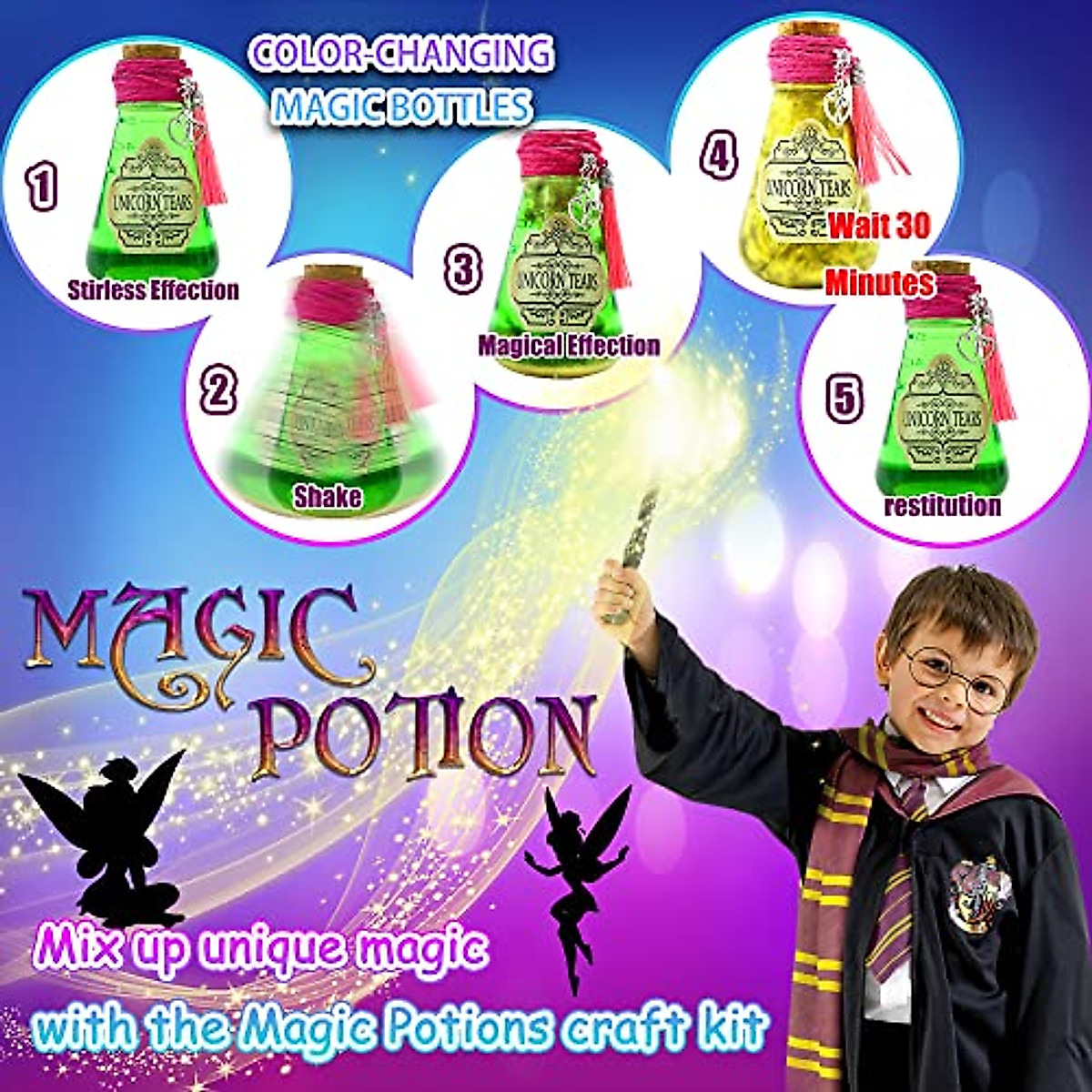See You Always Magic Fairy Polyjuice Potion Kits for Kids - DIY 15+ Magical Reaction Bottles Witches' Potions Art Craft Kit, Creative Toys for Girls, Fun Gift for Kids 6 7 8 9 10