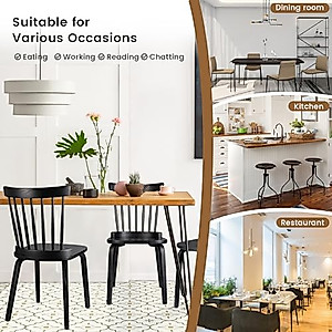 Unovivy Wood Dining Chairs Set of 2, Farmhouse Spindle Back, Widen Seat, Modern Mid-Century Country Style, for Living Room Restaurant, Black