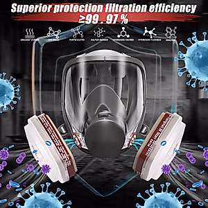 6800 Full Face Respirator Mask - Reusable Respirator mask, Gas Mask with 6001CN Activated Carbon Air Filter, Suitable for Painting, Dust, Epoxy resin, Chemicals, Organic Gas, Welding, Polishing